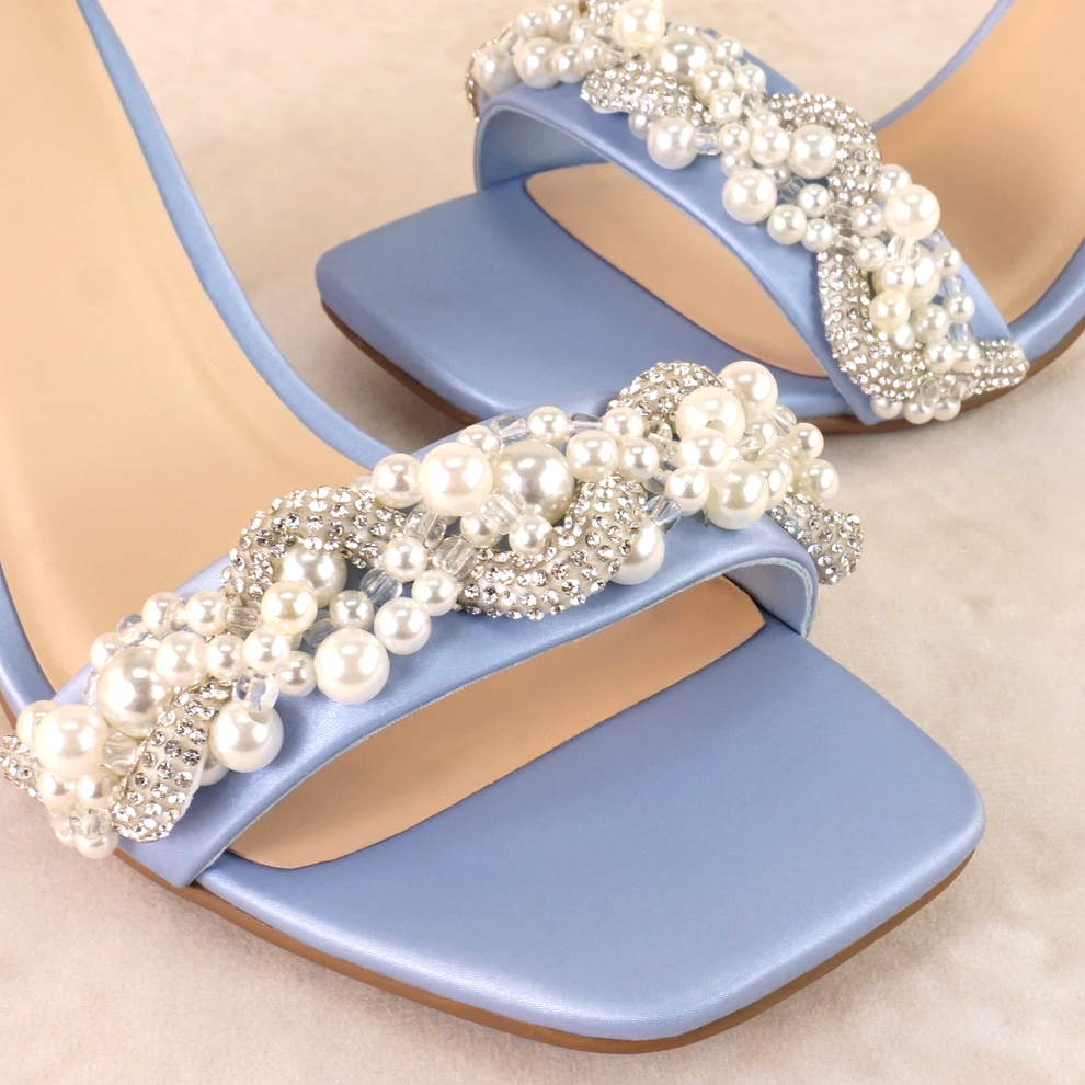 Cecilia Block Heels with Pearl and Rhinestone Twist – Delicious Shoes
